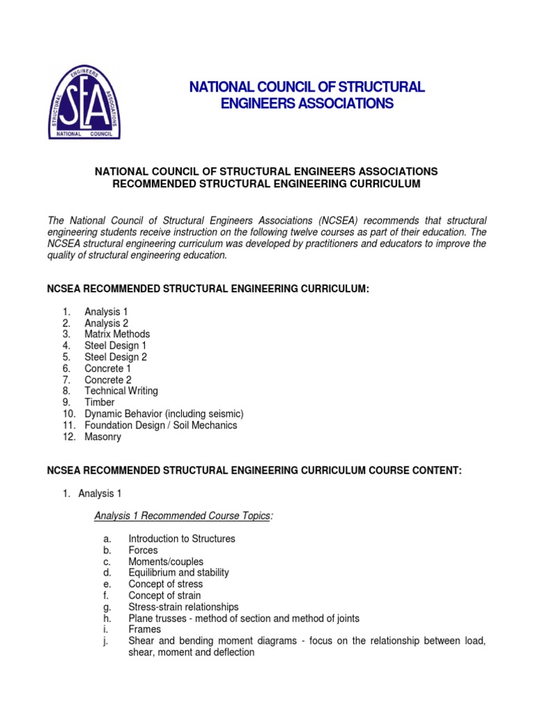 NCSEA Recommended Structural Engineering Curriculum | PDF | Beam ...