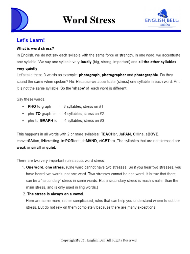 6 Word Stress | Download Free PDF | Stress (Linguistics) | English Language