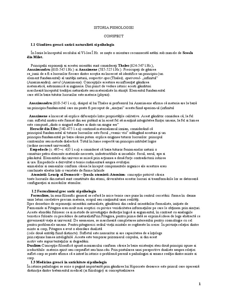 ISTORIA PSIHOLOGIEI Conspect | PDF