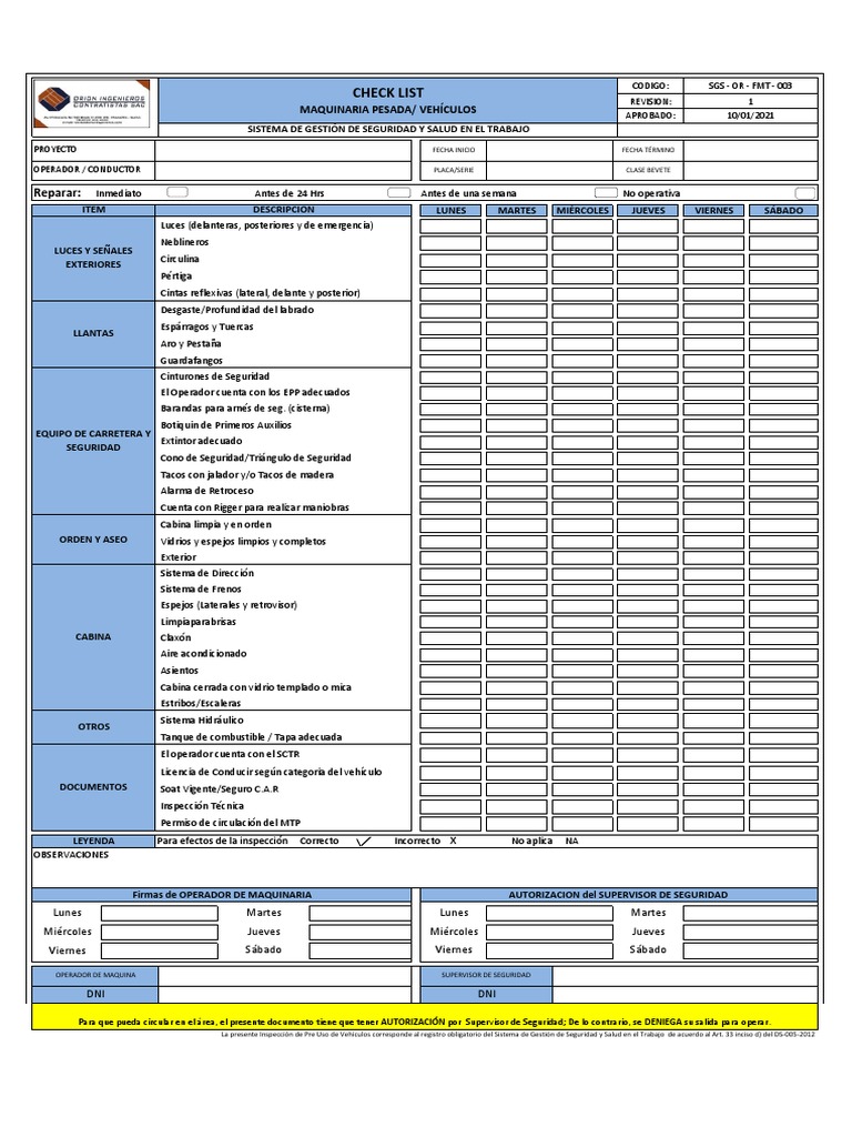Sgs - or - FMT - 003 (2021) Check List | Descargar gratis PDF | Tecnologías automotrices ...