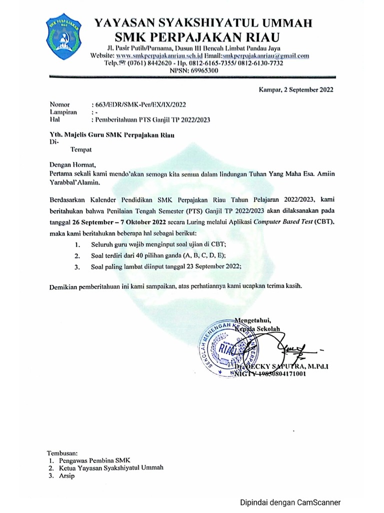 Surat Pemberitahuan Pts | PDF