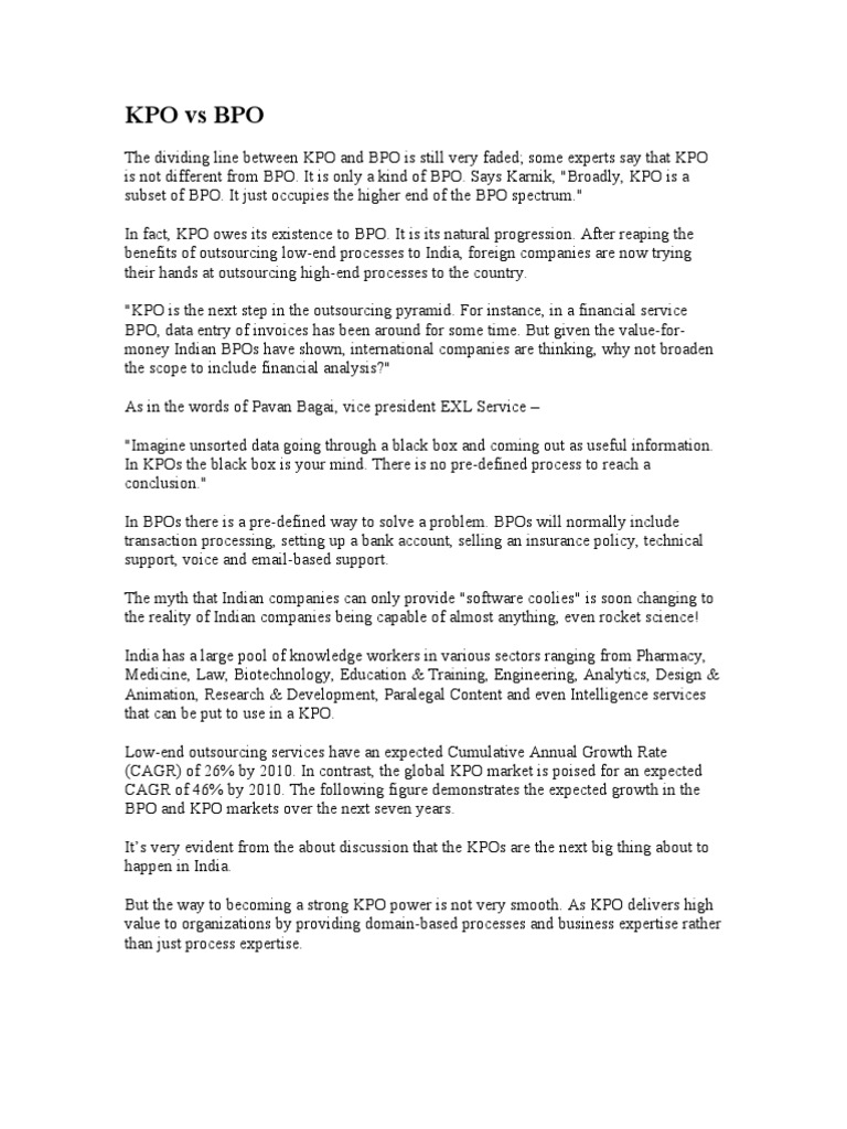 KPO Vs BPO | PDF | Business Process Outsourcing | Business