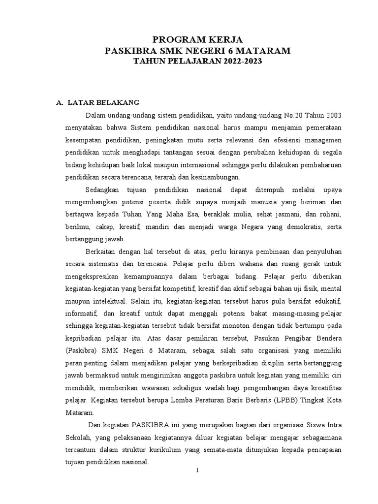 Program Kerja Paskibra Tahun 2022-2023 | PDF