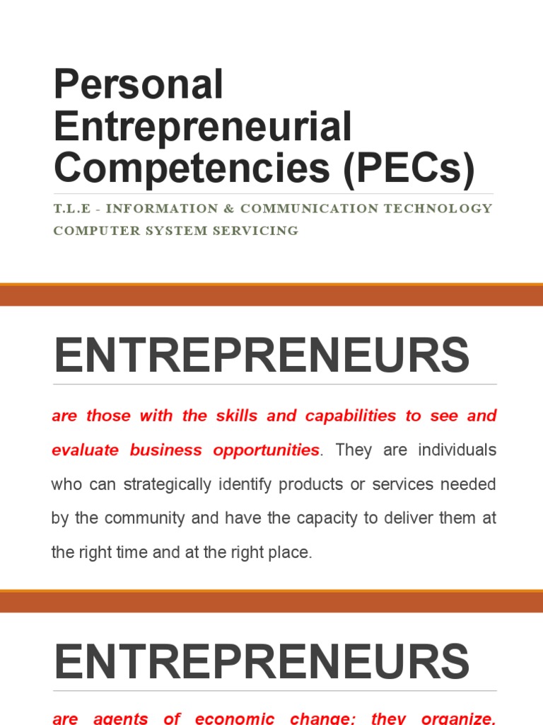 Personal Entrepreneurial Competencies (PECs) | PDF | Entrepreneurship ...
