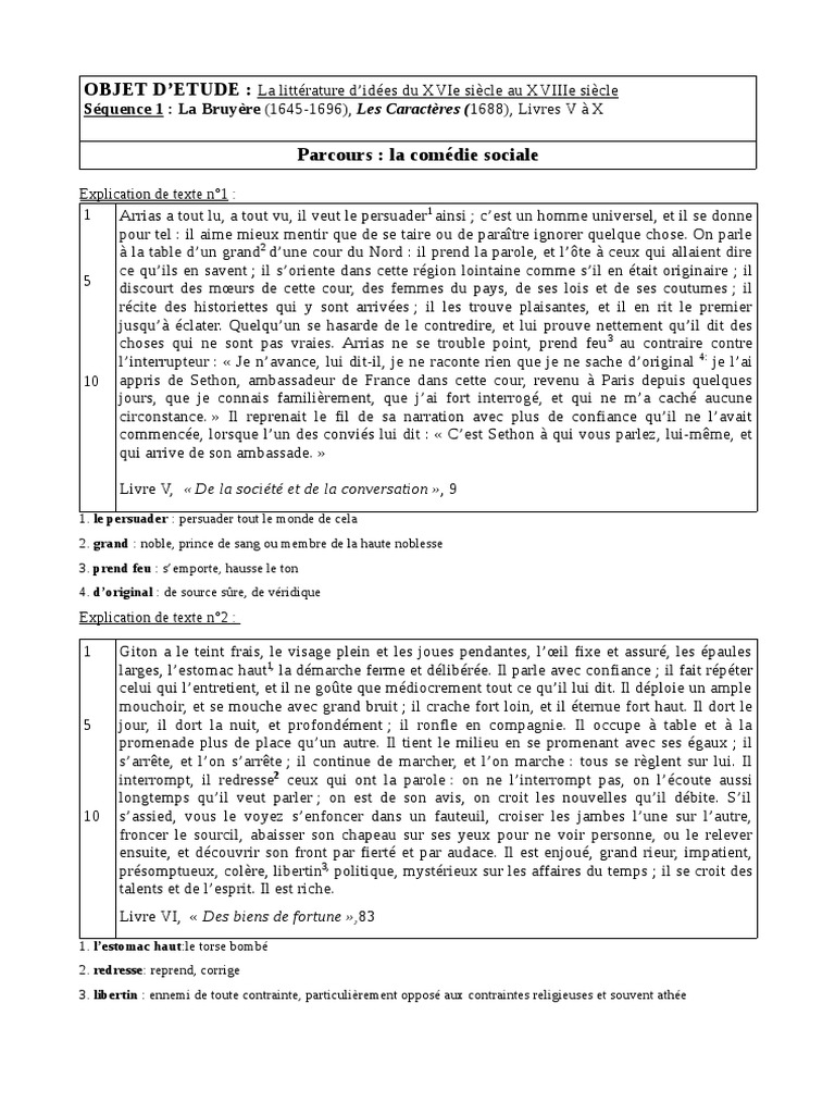 LL 1 Et 2 La Bruyère Arrias Giton Textes | PDF