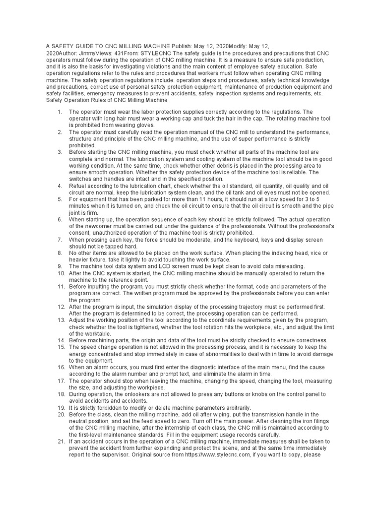 A Safety Guide To CNC Milling Machine | PDF | Safety | Numerical Control