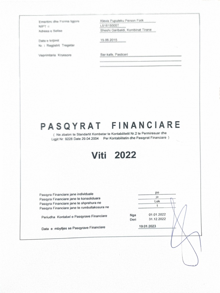 Bilanci 2022 Klevis Pupuleku PF | PDF