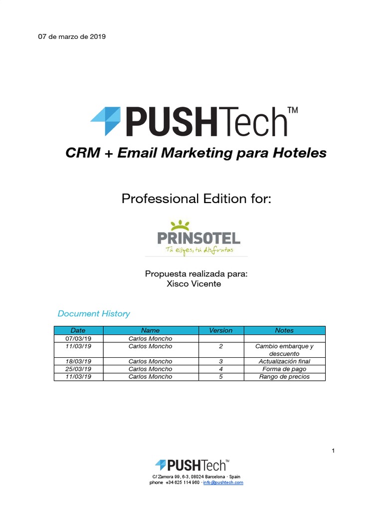 PrinsHotels + PUSHTech CRM + EMAIL MARKETING Hotelería - v5 | PDF | Marketing | Negocios económicos