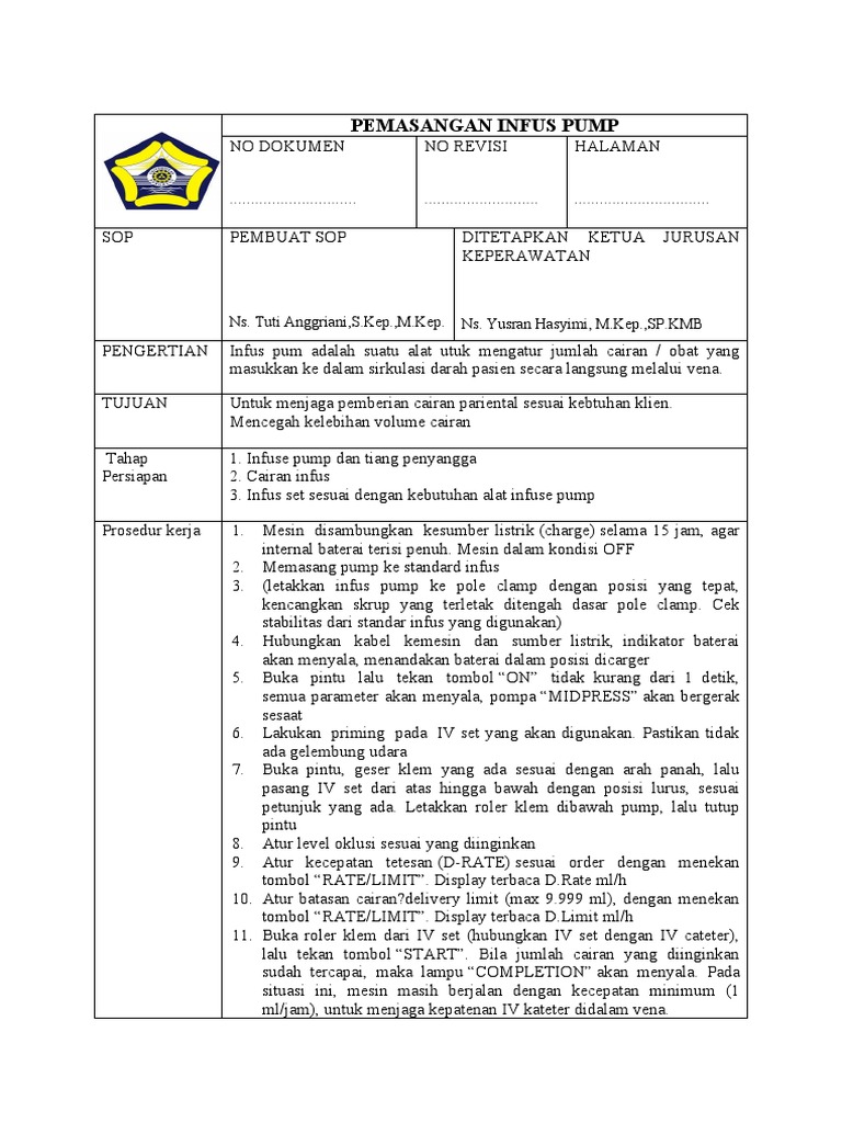 Sop Infus Pump Dan Syringe Pump - Neww | PDF