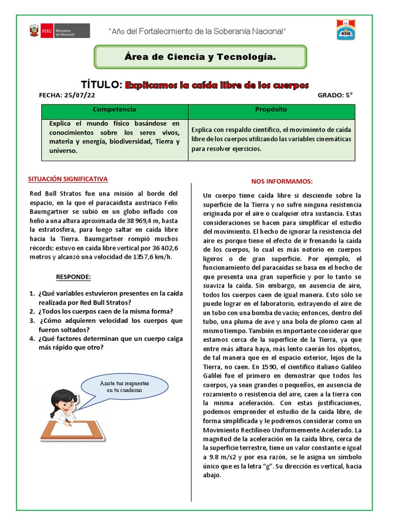 Movimiento Vertical de Caida Libre - Ficha | PDF | Mecanica clasica ... Movimiento Vertical de Caida Libre - Ficha | PDF | Mecanica clasica ...