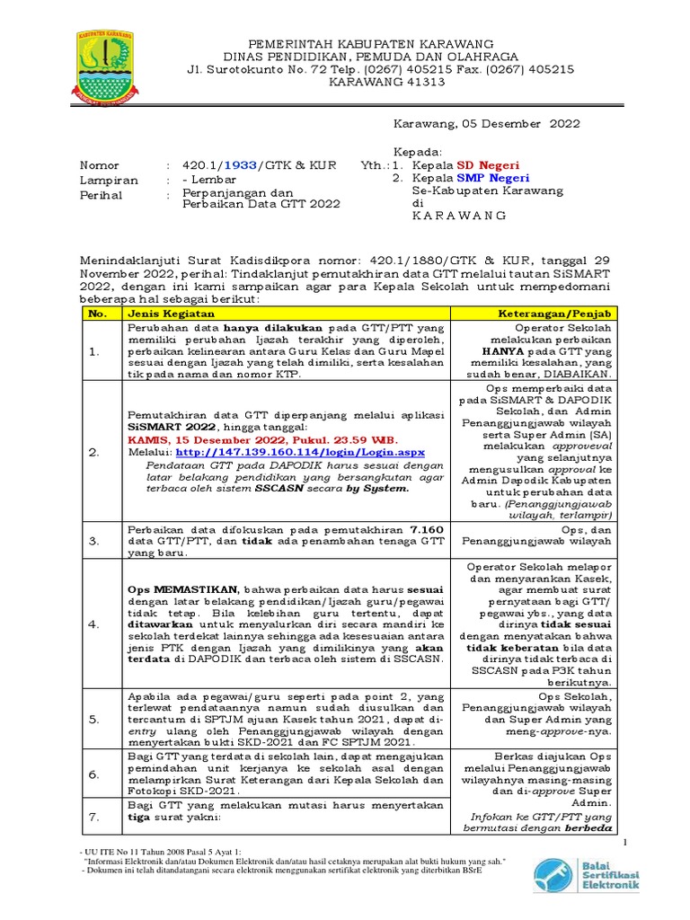 2022-12-03 Surat Perpanjangan Perbaikan Data GTT-BC - Sign | PDF