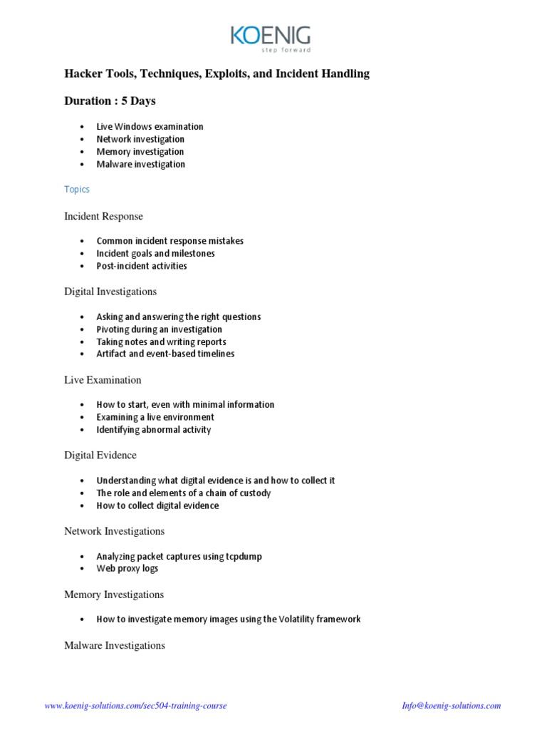 Hacker Tools, Techniques, Exploits, and Incident Handling Duration: 5 Days | PDF | Password ...