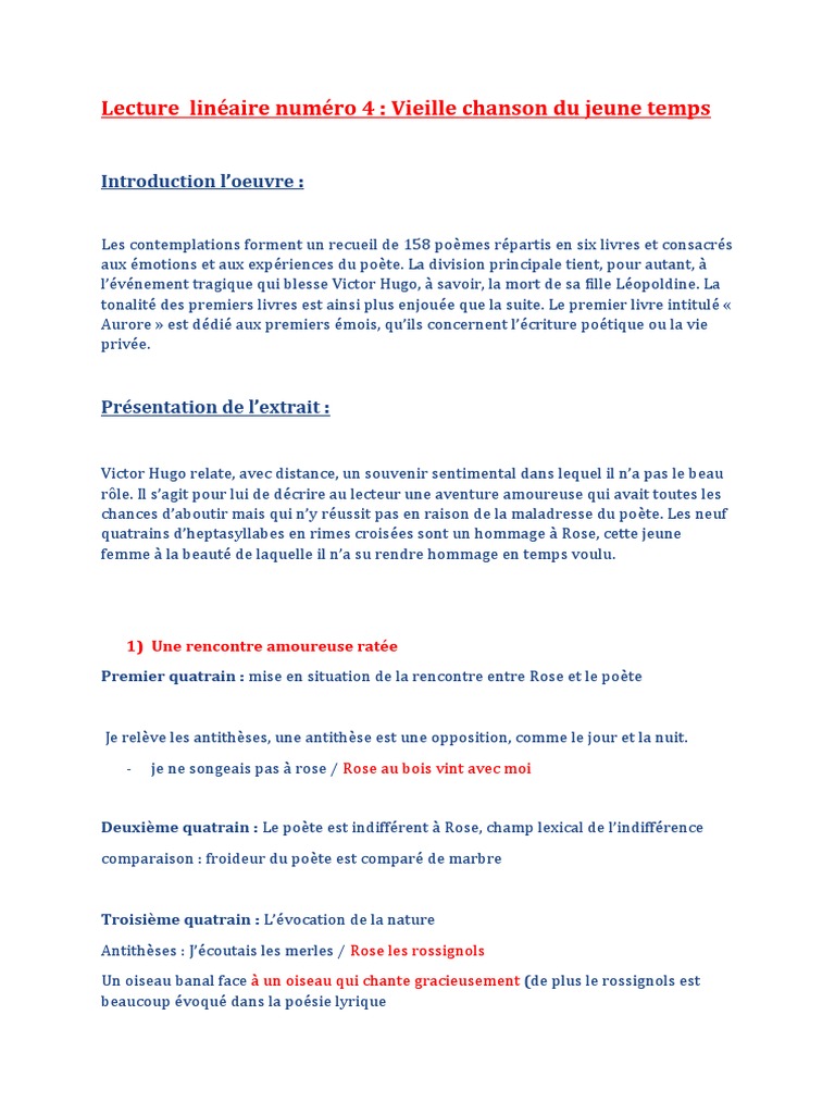 Lecture linéaire : Vieille chanson du jeune temps | PDF | Poésie