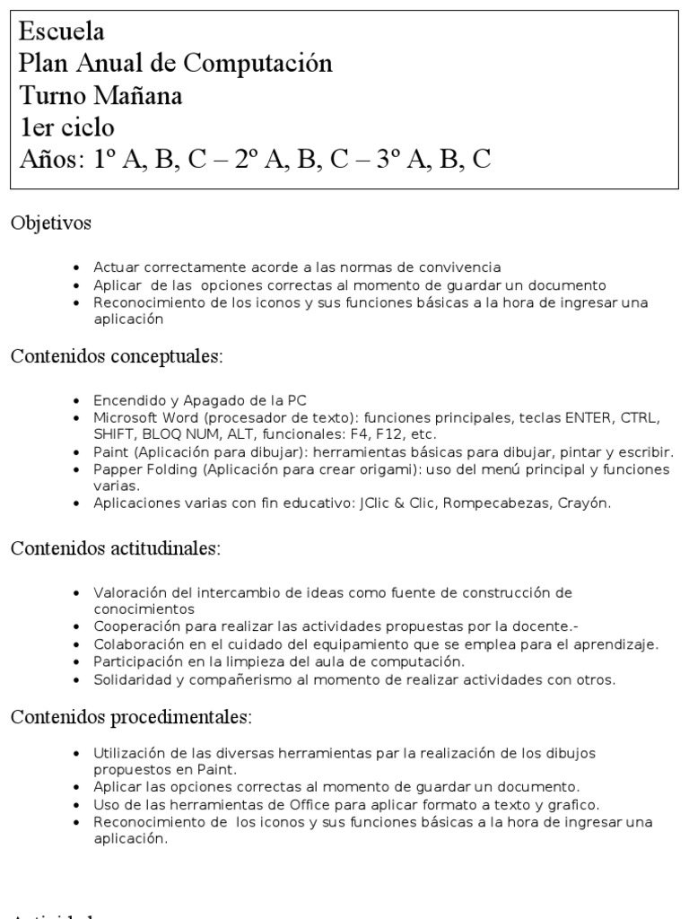 Plan Anual Borrador para Computacion Hasta 7mo Grado | PDF | Microsoft PowerPoint | Microsoft