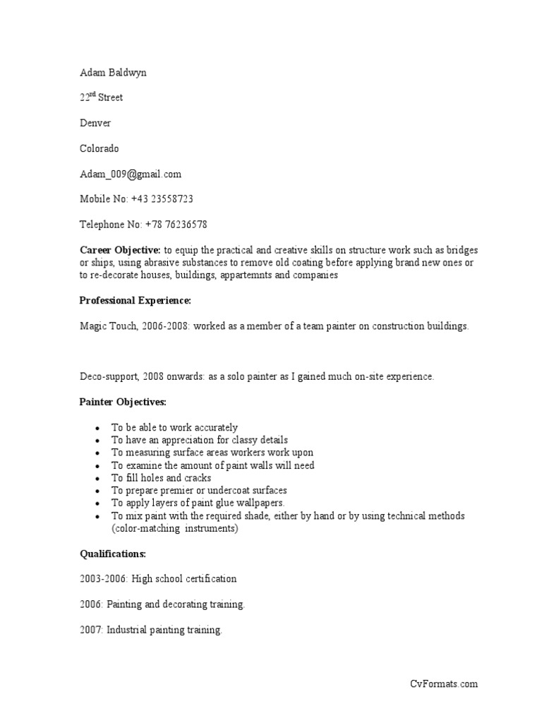 Painter CV Painter CV Template Word | PDF