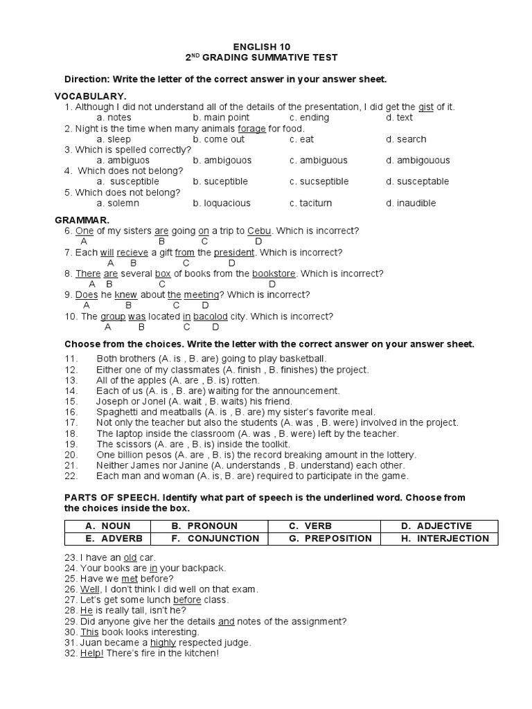 ENGLISH 10 Reviewer For 2nd Grading | PDF | Part Of Speech | Linguistic ...
