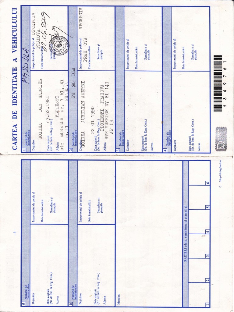 Carte Identitate Masina 1 | PDF
