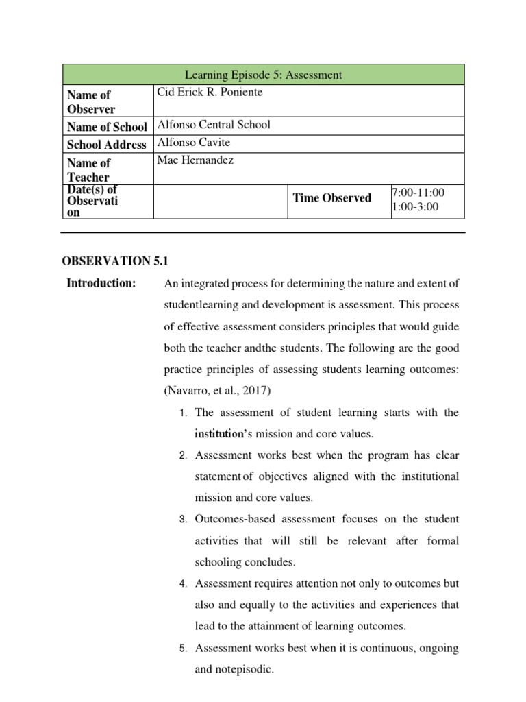Learning Episode 5 Assessment Poniente | PDF | Educational Assessment | Rubric (Academic)