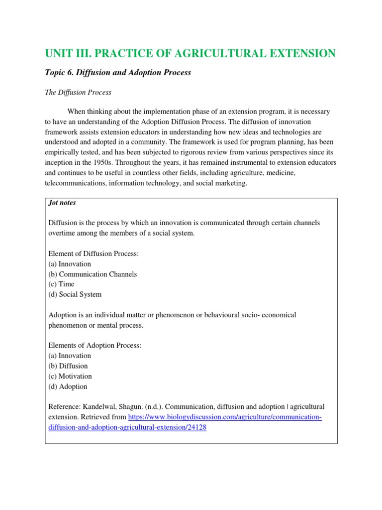 UNIT III - Topic 6 (Diffusion and Adoption Process) | PDF | Innovation ...