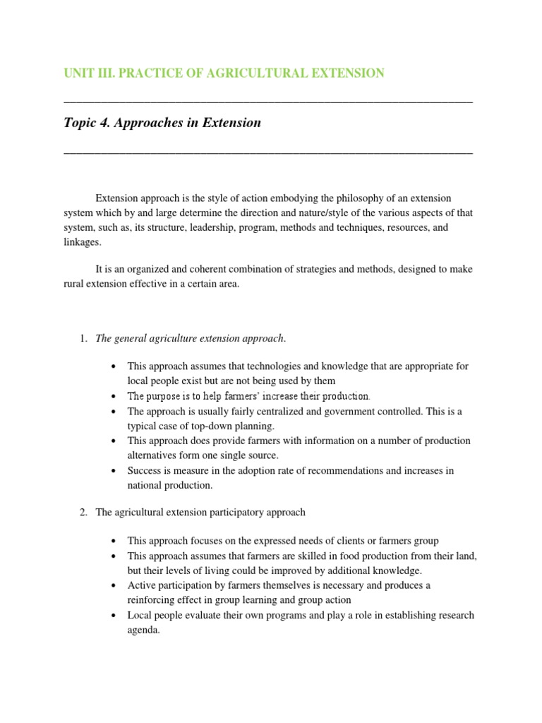 Agricultural Extension Approaches | PDF | Farmer | Agriculture