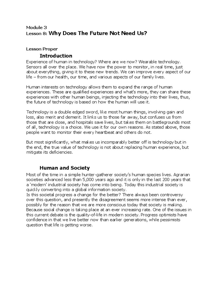 STS Module 3 Lesson 8 | PDF | Technological Singularity | Human