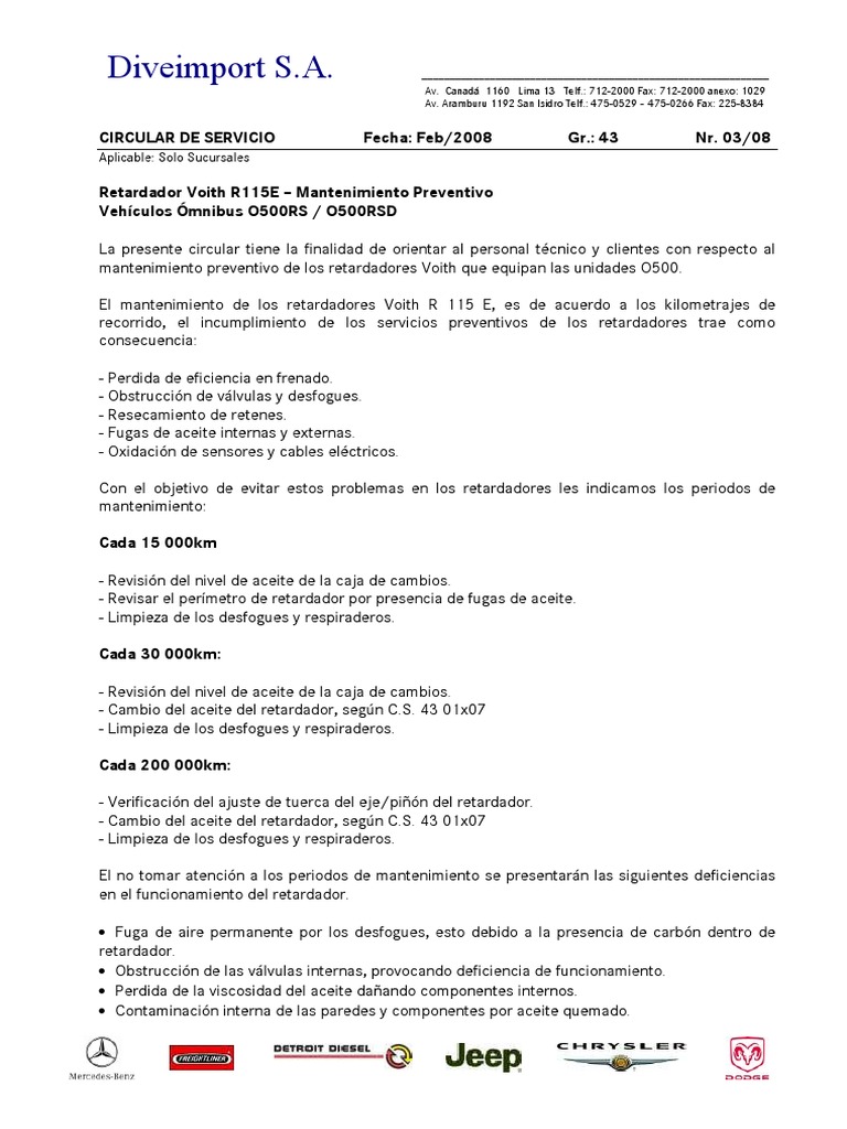 Retardador Voith R115E - Mantenimiento Preventivo | PDF