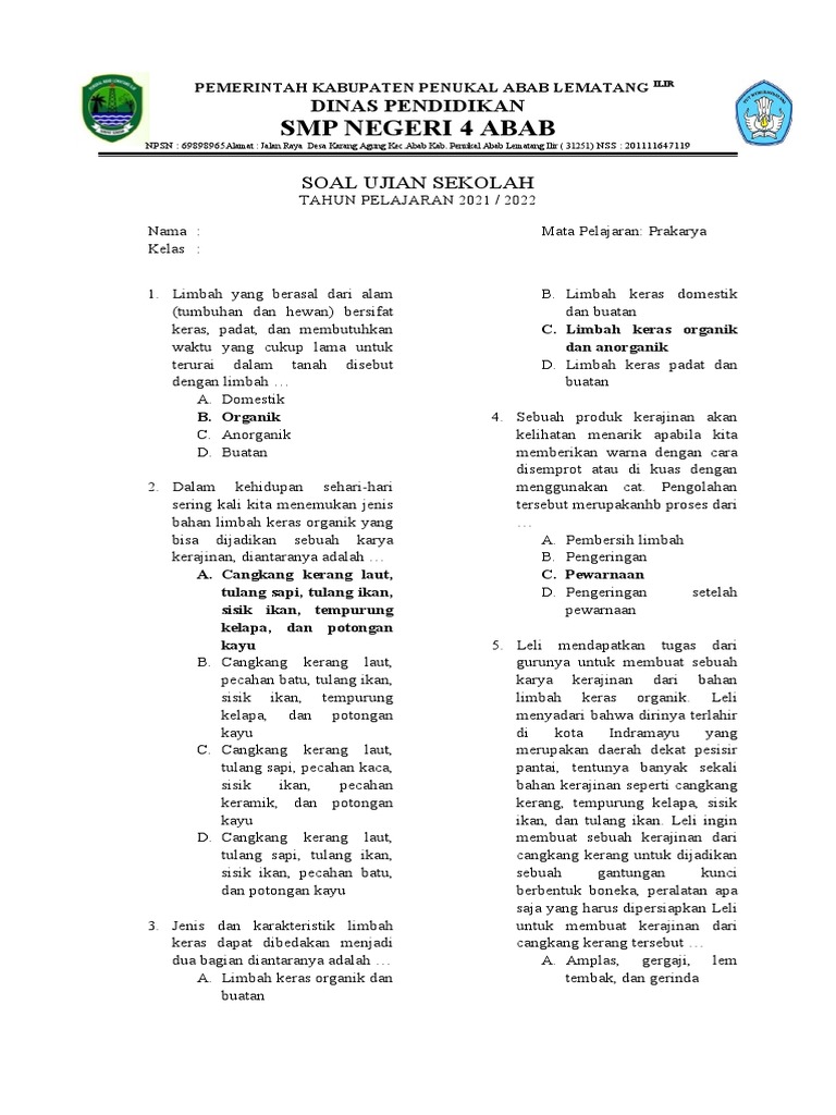 Soal UAS Prakarya Kelas 8 Pak Haru | PDF