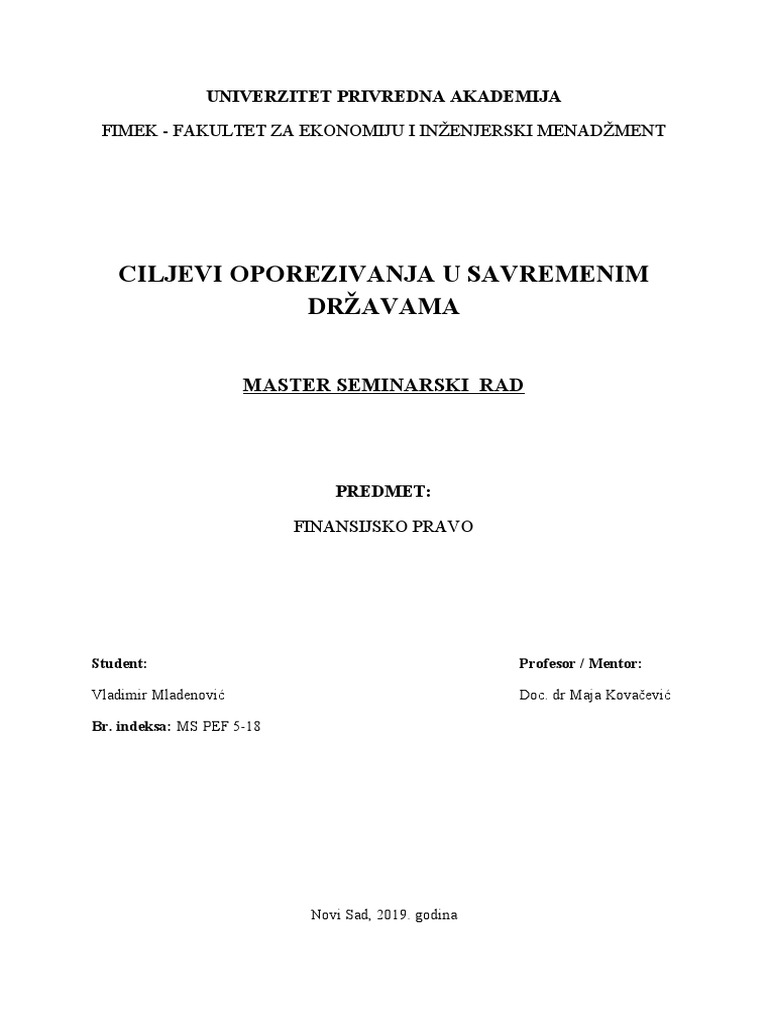 Ciljevi Oporezivanja U Savremenim Državama | PDF