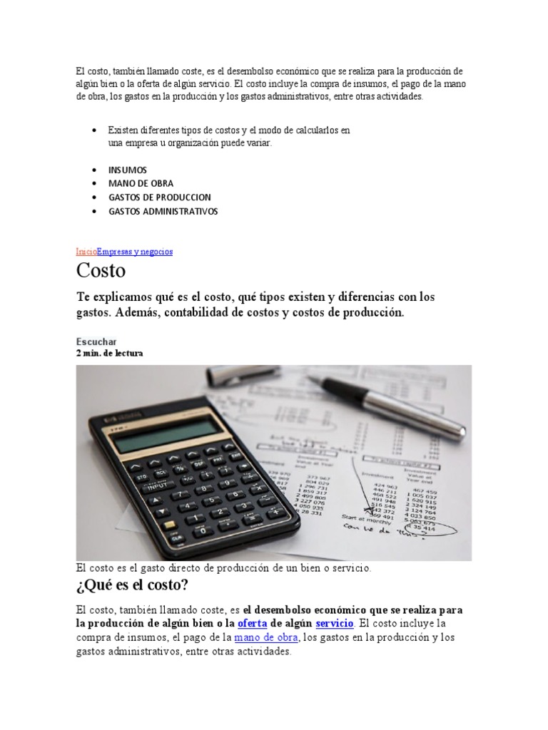 El Costo | PDF | Costo | Negocios económicos