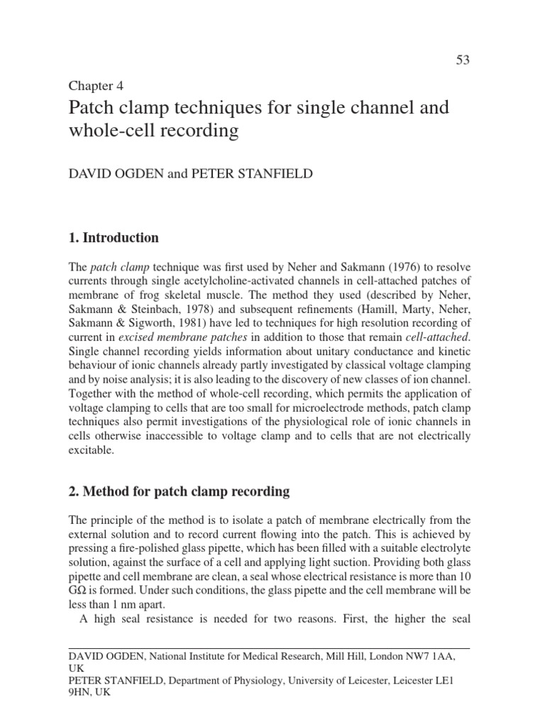 Patch Clamp Techniques For Single Channel and Whole-Cell Recordin | PDF