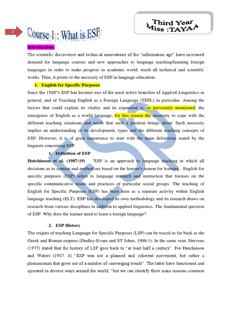 Introduction to English for Specific Purposes | PDF