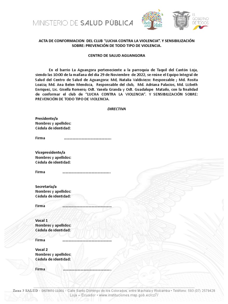 Acta Club Contra La Violencia de Genero | PDF