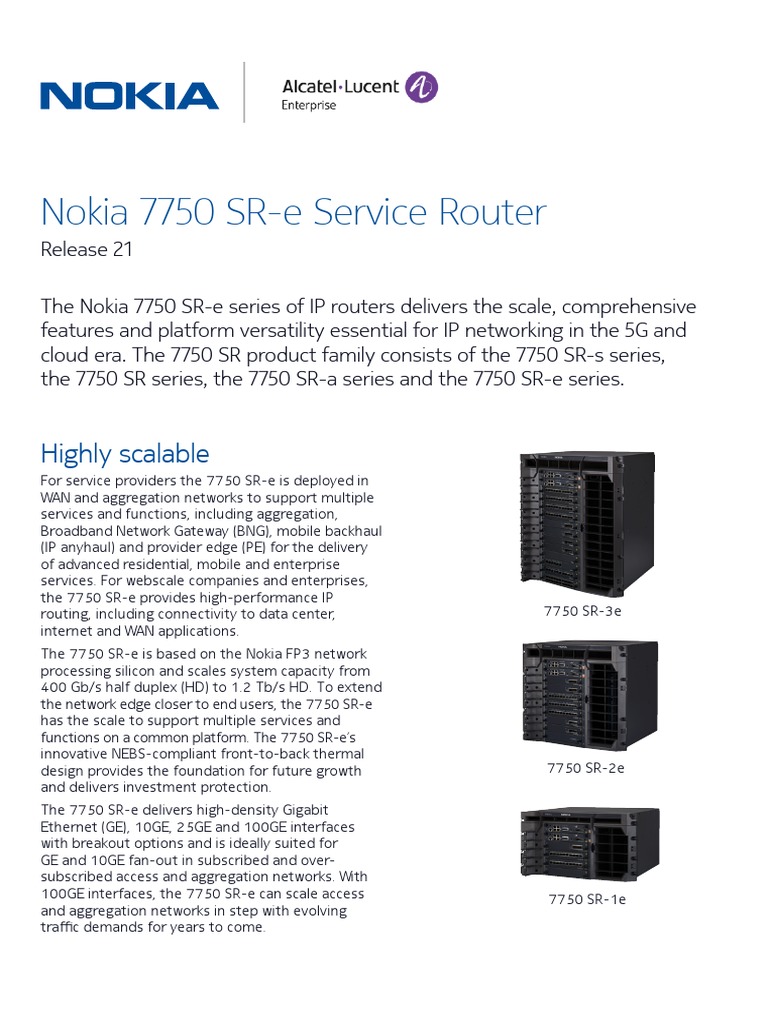 Ale Nokia 7750 SR e Service Router Ip Mpls Datasheet en | PDF ...