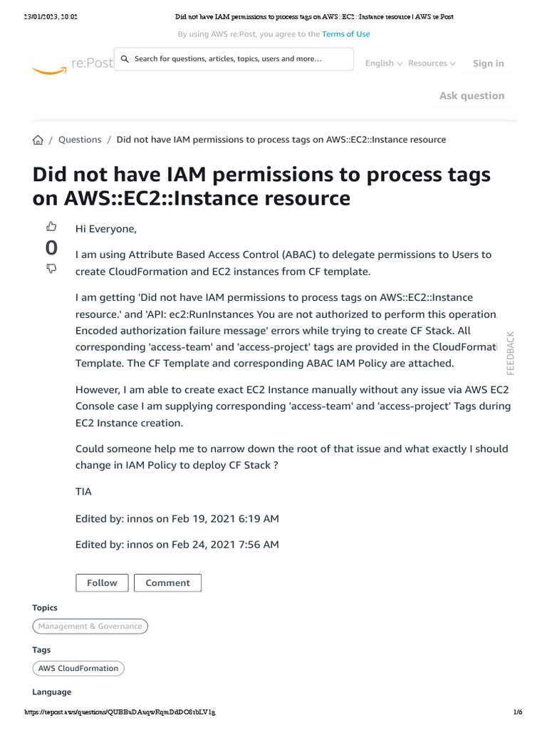 Did Not Have IAM Permissions To Process Tags On AWS - EC2 - Instance Resource - AWS Re - Post ...