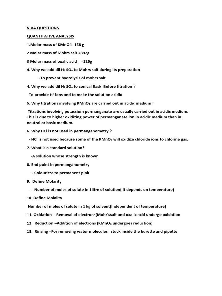 VIVA QUESTIONS: QUANTITATIVE ANALYSIS | PDF
