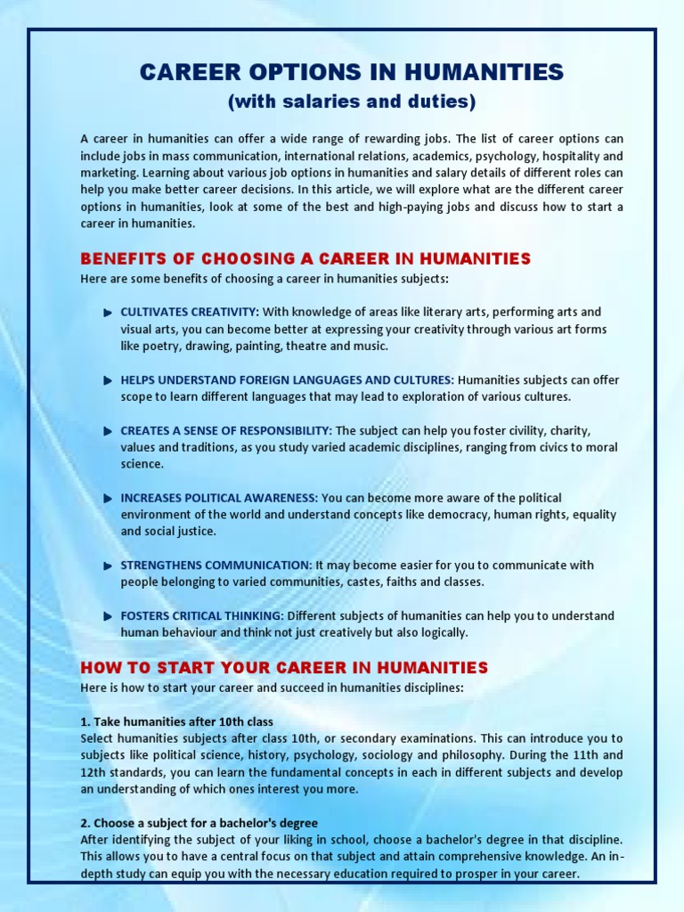 Career Options in Humanities | PDF | Humanities | Psychology