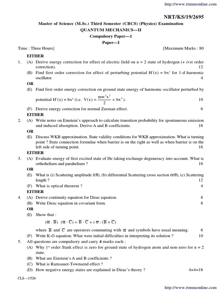 Quantum Mechanics II Exam Paper | PDF | Quantum Mechanics | Scientific ...