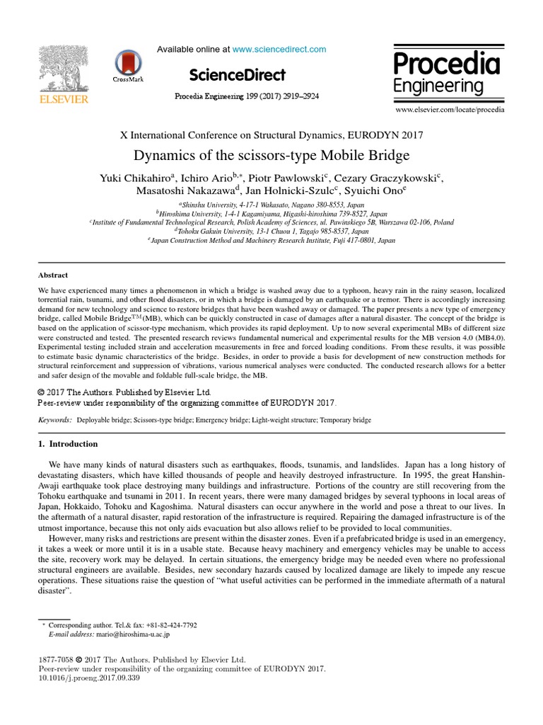 Dynamics of The Scissors-Type Mobile Bridge | PDF | Bridge | Tsunami