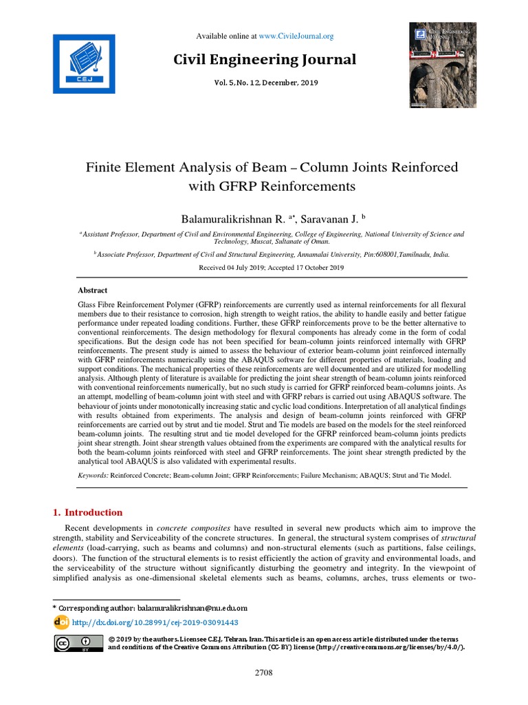 Civil Engineering Journal: Finite Element Analysis of Beam Column ...