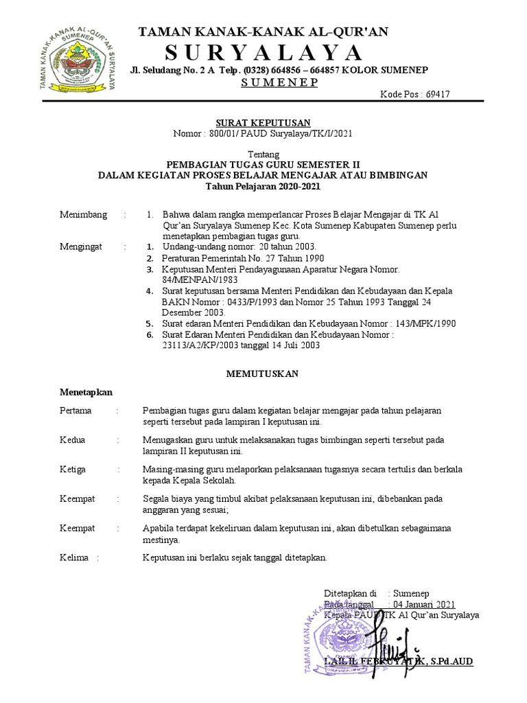 SK Tugas Mengajar | PDF