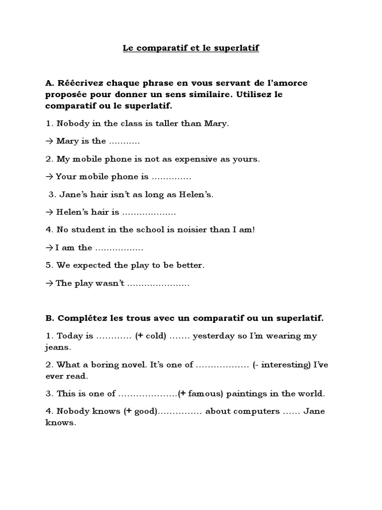 Formes Comparatives Et Superlatives | PDF