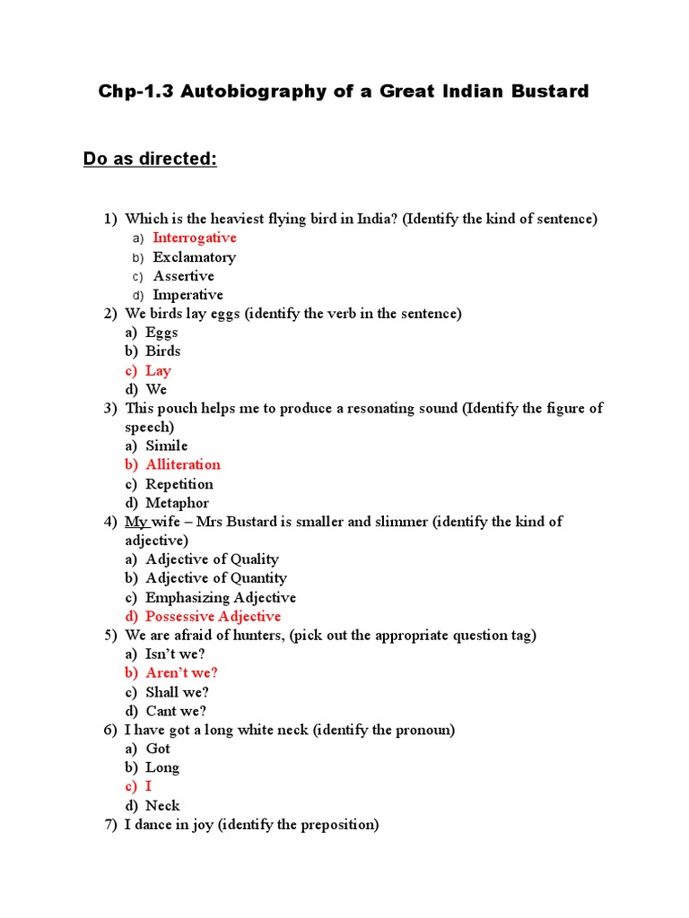 Autobiography of Great Indian Buster MCQ | Download Free PDF | Pronoun ...