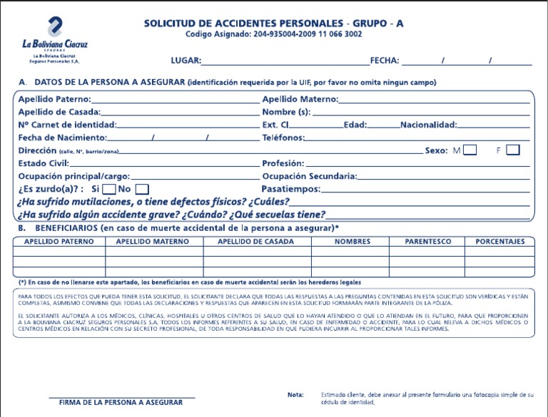 Formulario de Solicitud AP Grupo A Seguros (Simplificado) Personales | PDF