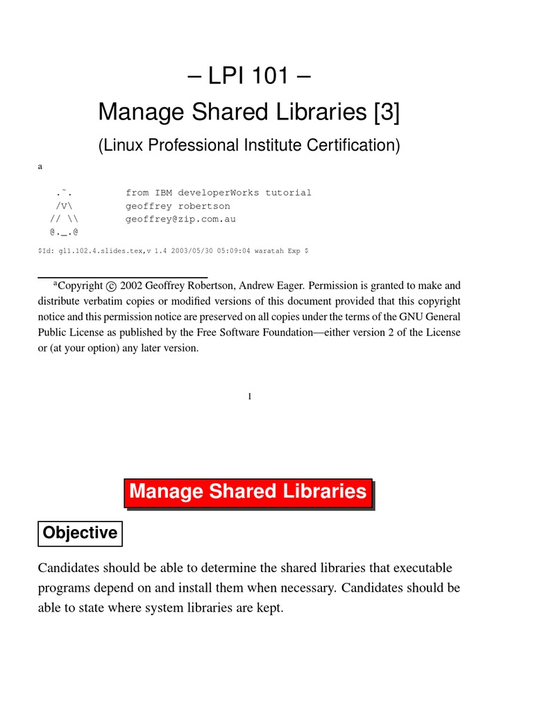 LPI 101 - Manage Shared Libraries (3) : (Linux Professional Institute Certification) | PDF ...