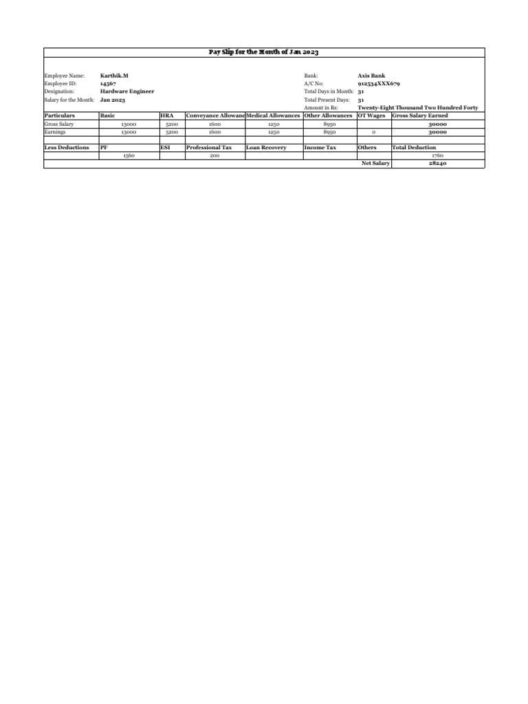 Page From Salary Slip Format | PDF