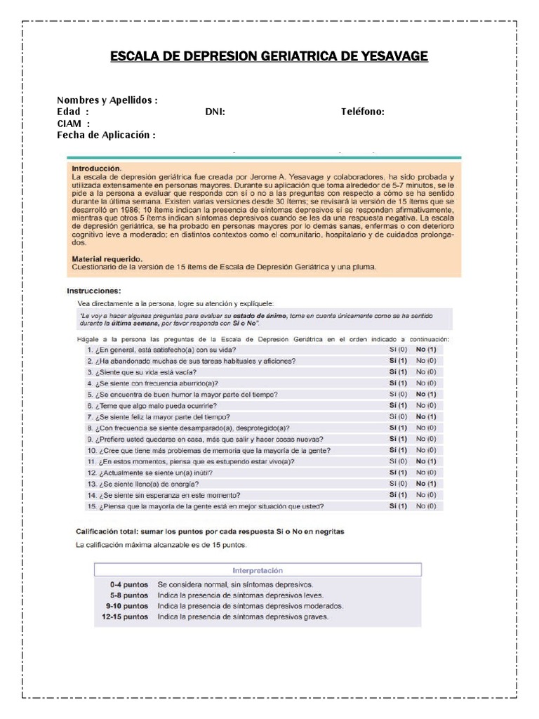 Escala de Depresion Geriatrica | PDF