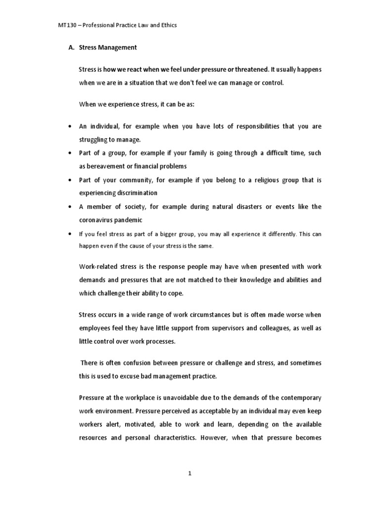 Supplementary Notes On MT130 Module 1 and 2 | PDF | Occupational Stress ...