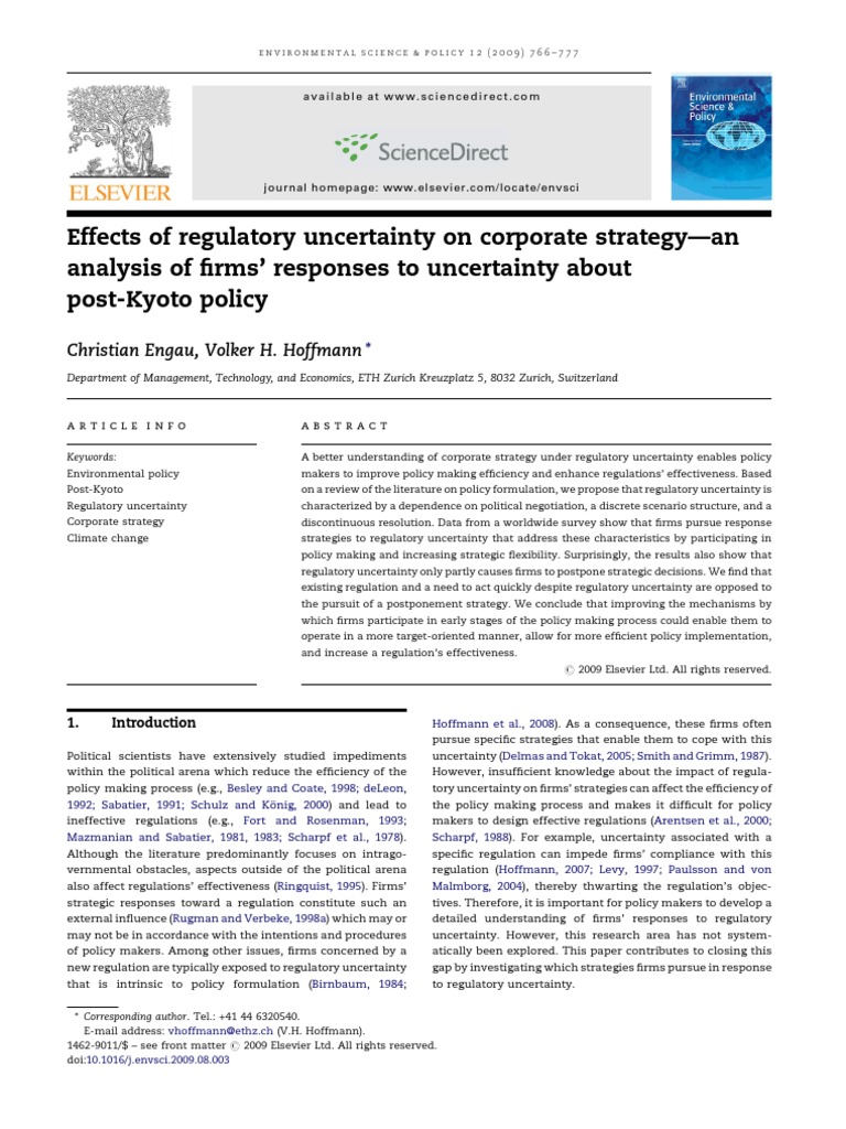 Effects of Regulatory Uncertainty On Corporate Strategy-An Analysis of ...