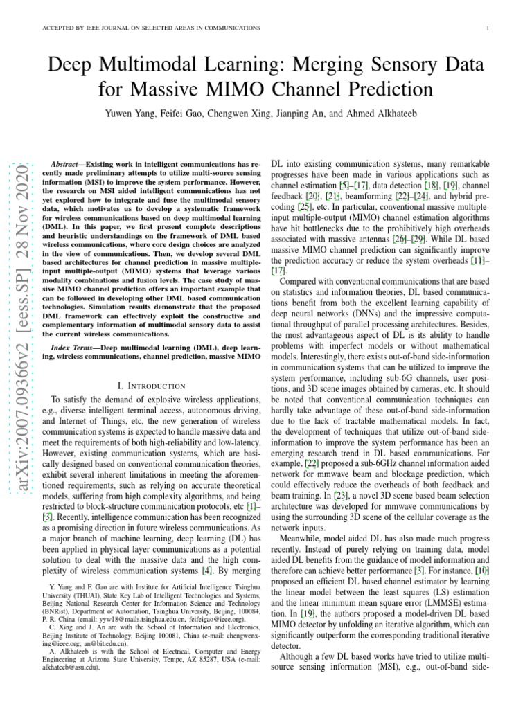 Deep Multimodal Learning for Massive MIMO Channel Prediction | PDF | Deep Learning | Mimo