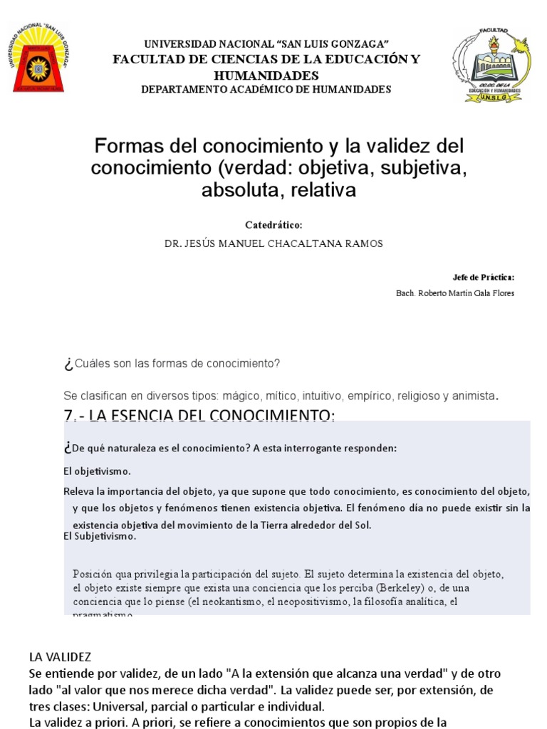 Formas Del Conocimiento y La Validez Del Conocimiento (Verdad: Objetiva ...